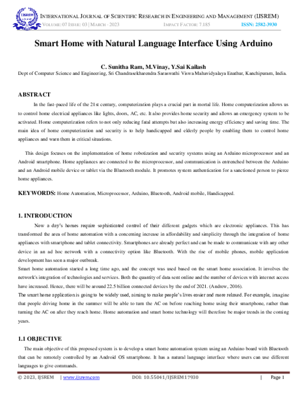 (PDF) Smart Home with Natural Language Interface Using Arduino