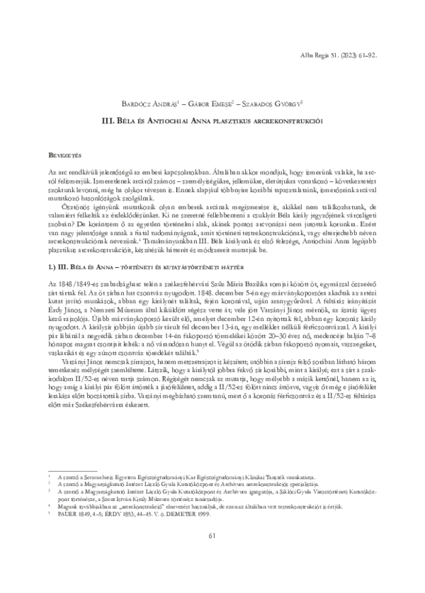 (PDF) III. Béla és antIochIaI anna plasztIkus arcrekonstrukcIóI