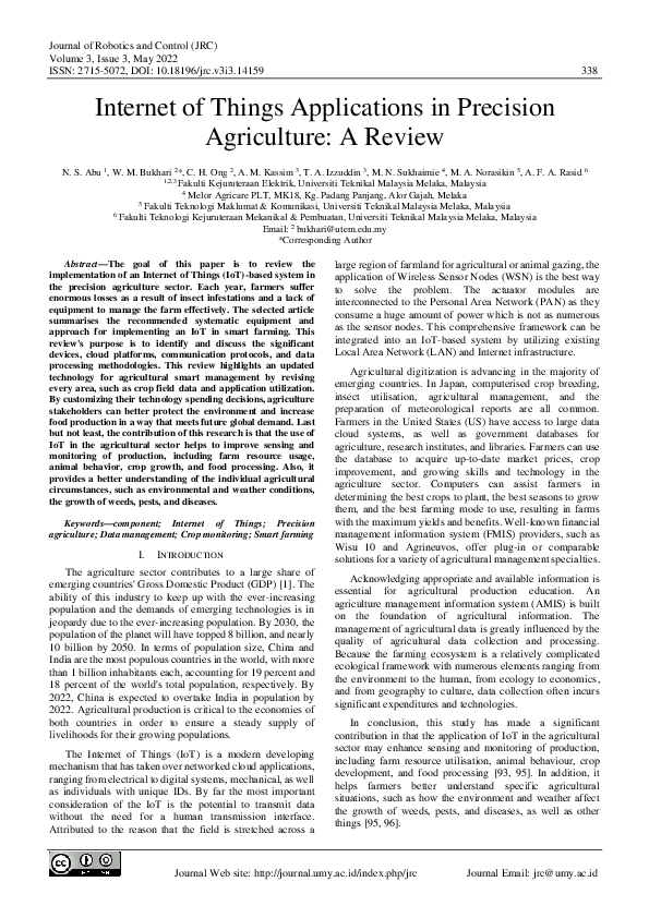 (PDF) Internet of Things Applications in Precision Agriculture: A Review