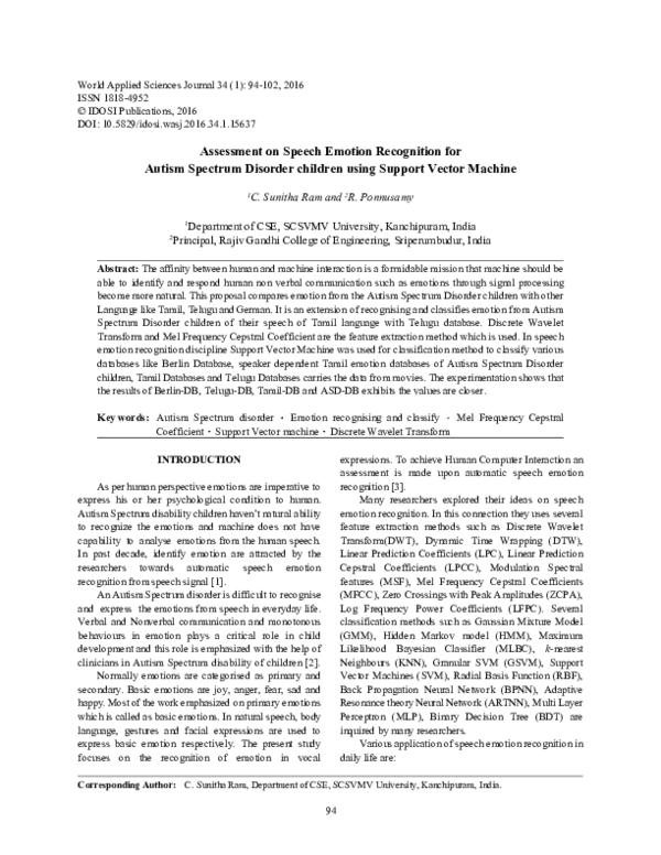 (PDF) Assessment on Speech Emotion Recognition for Autism Spectrum Disorder children using ...