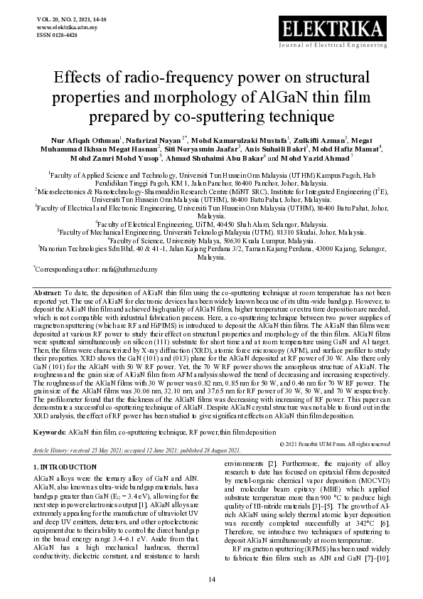 (PDF) Effects of radio-frequency power on structural properties and ...