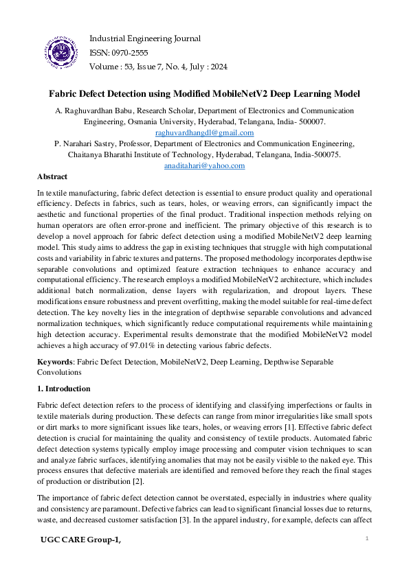 Pdf Fabric Defect Detection Using Modified Mobilenetv2 Deep Learning