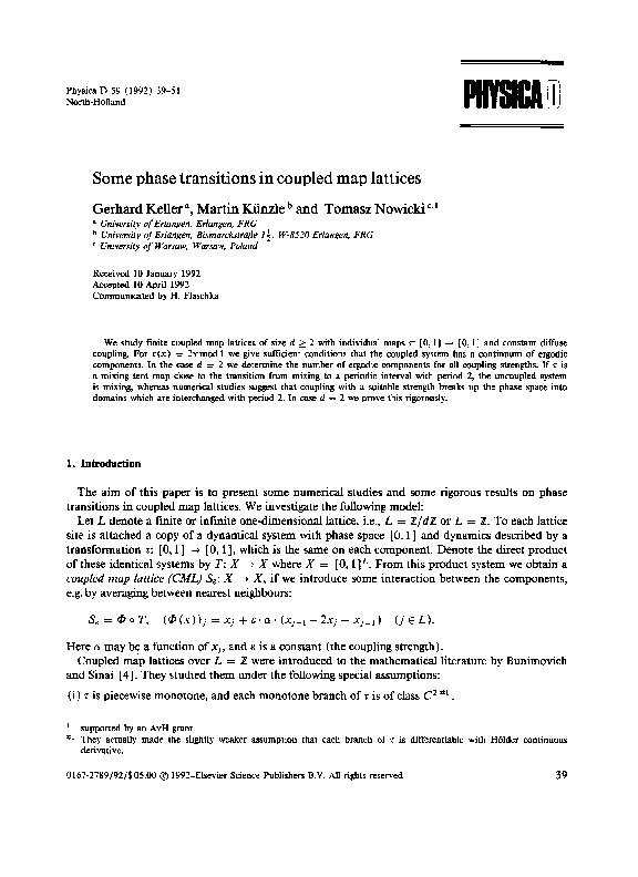 (PDF) Some phase transitions in coupled map lattices