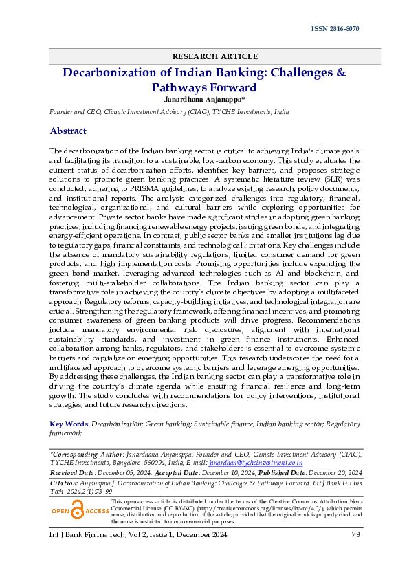 (PDF) Decarbonization of Indian Banking: Challenges & Pathways Forward