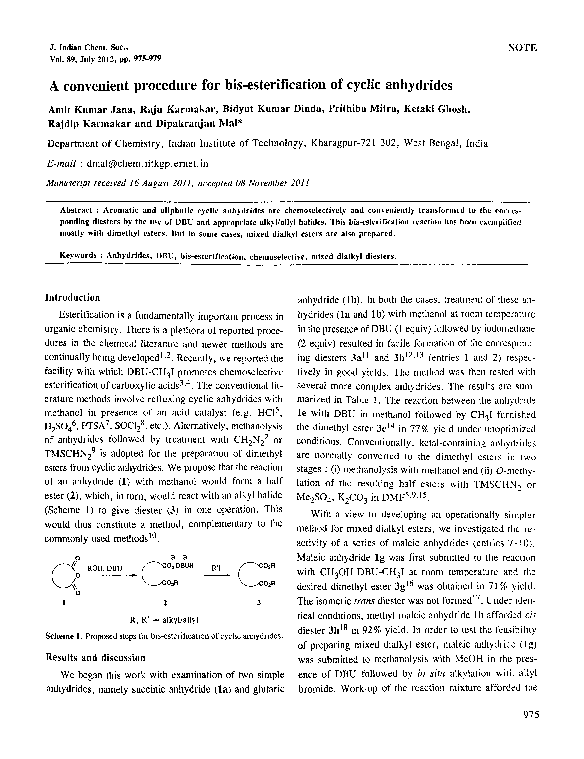 (PDF) A convenient procedure for his-esterification of cyclic anhydrides