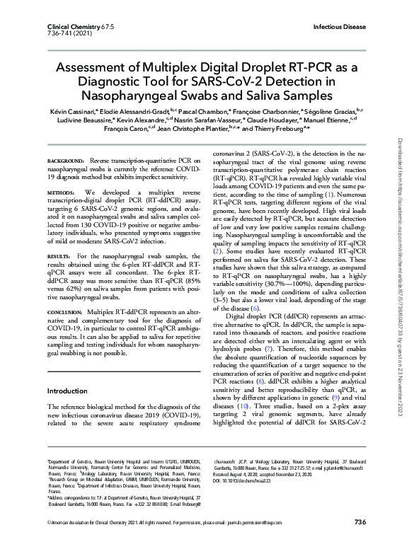 (PDF) Assessment of Multiplex Digital Droplet RT-PCR as a Diagnostic Tool for SARS-CoV-2 ...