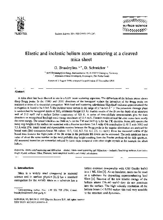 (PDF) Elastic and inelastic helium atom scattering at a cleaved mica sheet