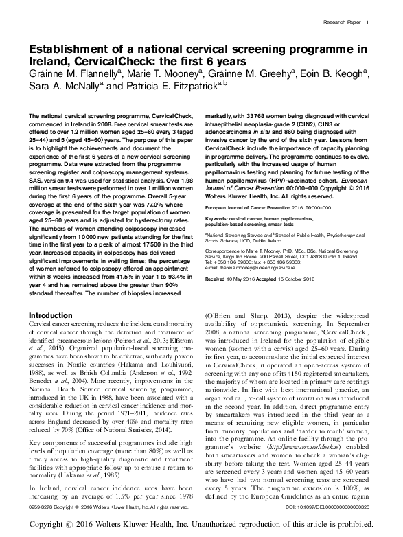 (PDF) Establishment of a national cervical screening programme in ...