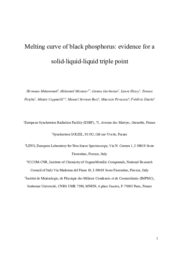 (PDF) Melting curve of black phosphorus: evidence for a solid-liquid ...