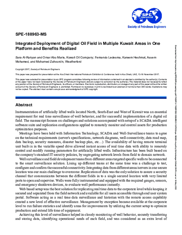 (PDF) Integrated Deployment of Digital Oil Field in Multiple Kuwait ...