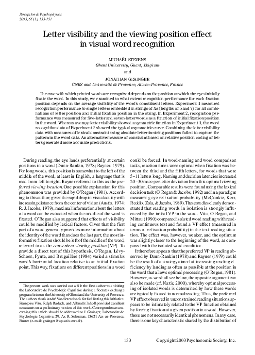 (PDF) Letter visibility and the viewing position effect in visual word ...