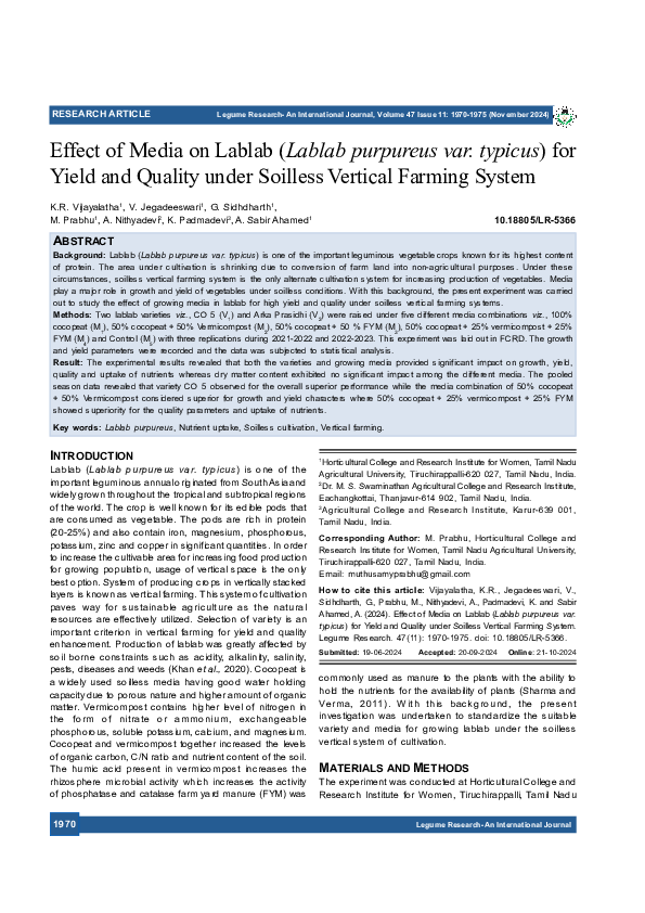 (PDF) Effect of Media on Lablab (Lablab purpureus var. typicus) for ...