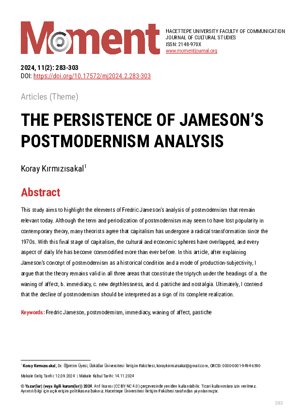 (PDF) The Persistence of Jameson's Postmodernism Analysis