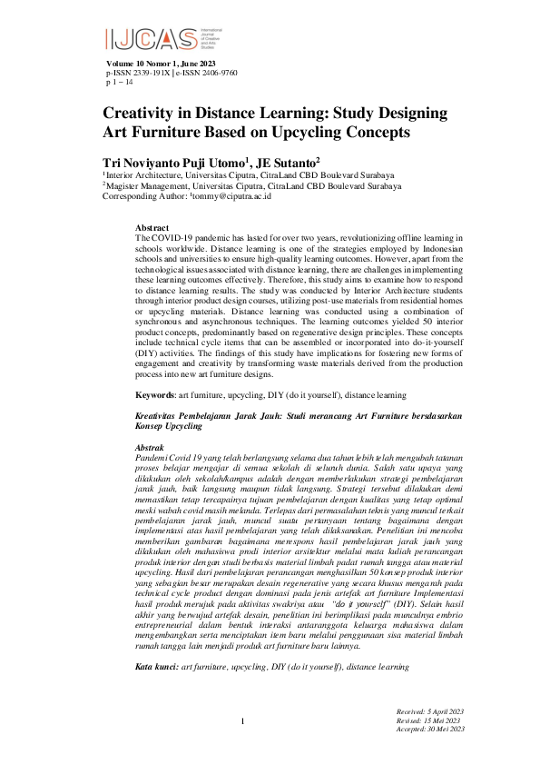 (PDF) Creativity in Distance Learning: Study Designing Art Furniture Based on Upcycling Concepts