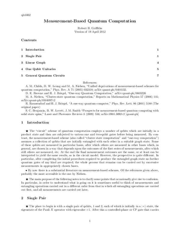 (PDF) Measurement-based quantum computation