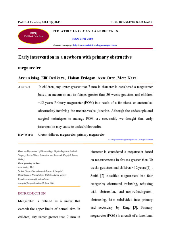(PDF) Early intervention in a newborn with primary obstructive megaureter