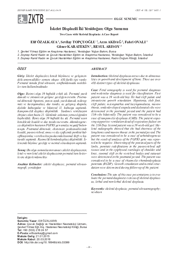 (PDF) İskelet Displazili Iki Olgu