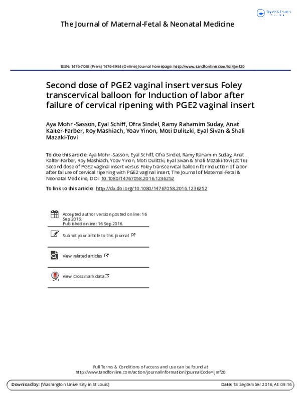 (PDF) Second dose of PGE2 vaginal insert versus Foley transcervical ...