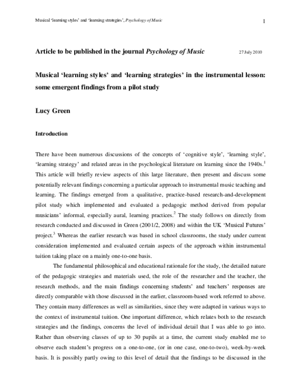(PDF) Musical “learning styles” and “learning strategies” in the ...
