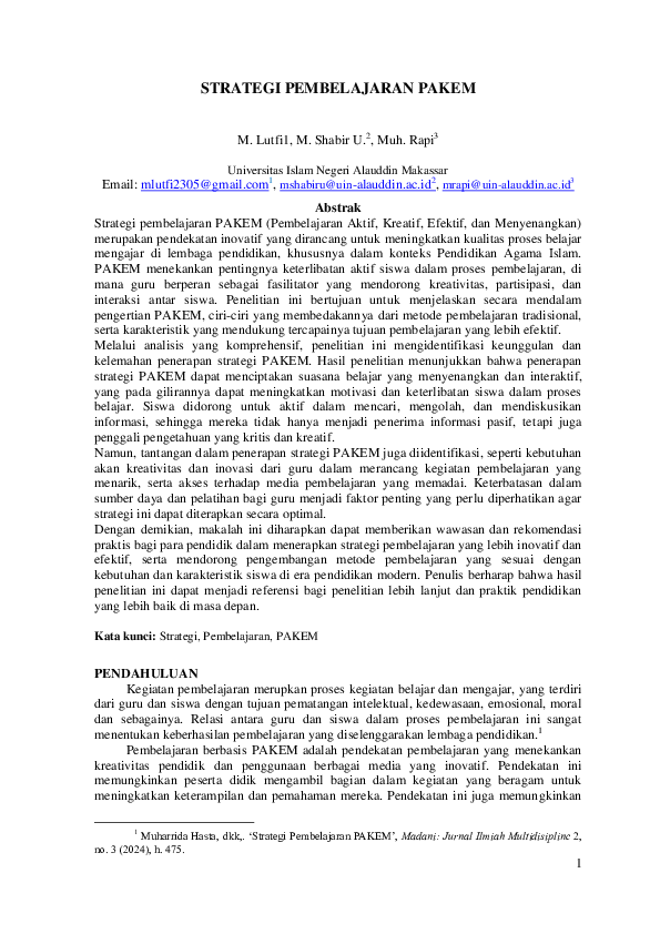 (PDF) STRATEGI PEMBELAJARAN PAKEM