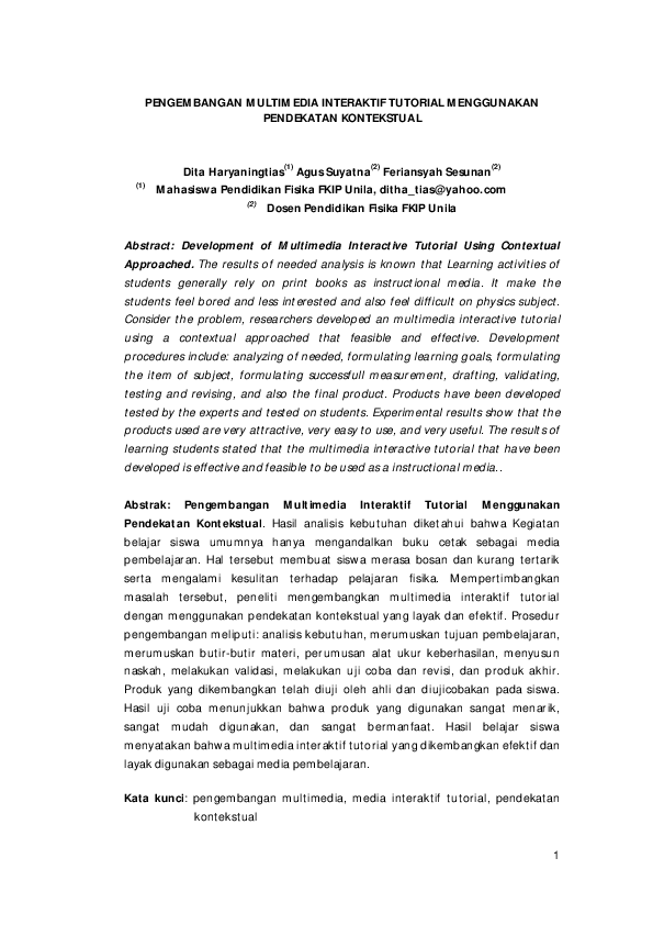(PDF) Pengembangan Multimedia Interaktif Tutorial Menggunakan Pendekatan Kontekstual