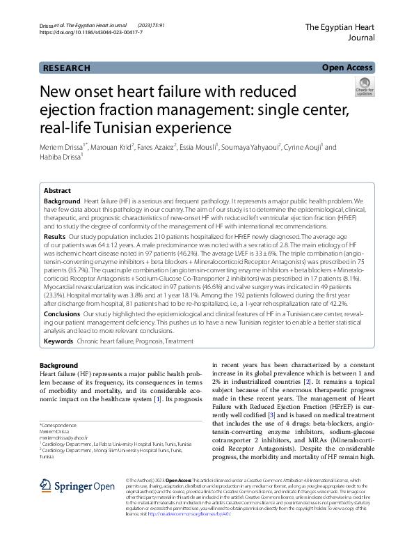 (PDF) New onset heart failure with reduced ejection fraction management ...