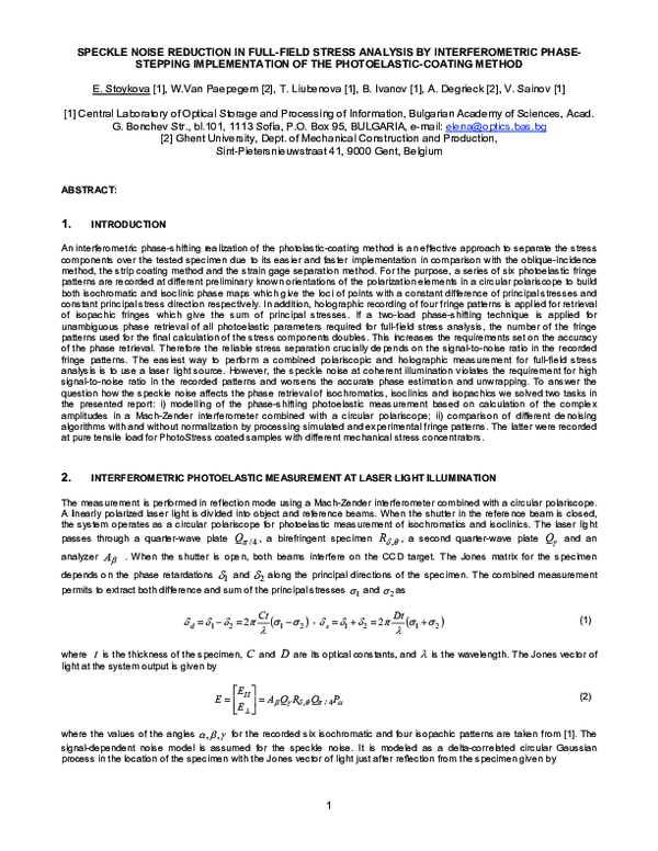 Pdf Speckle Noise Reduction In Full Field Stress Analysis By Interferometric Phase Stepping