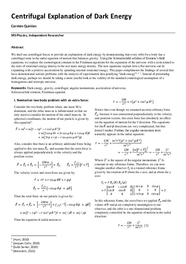 (PDF) Centrifugal Explanation of Dark Energy