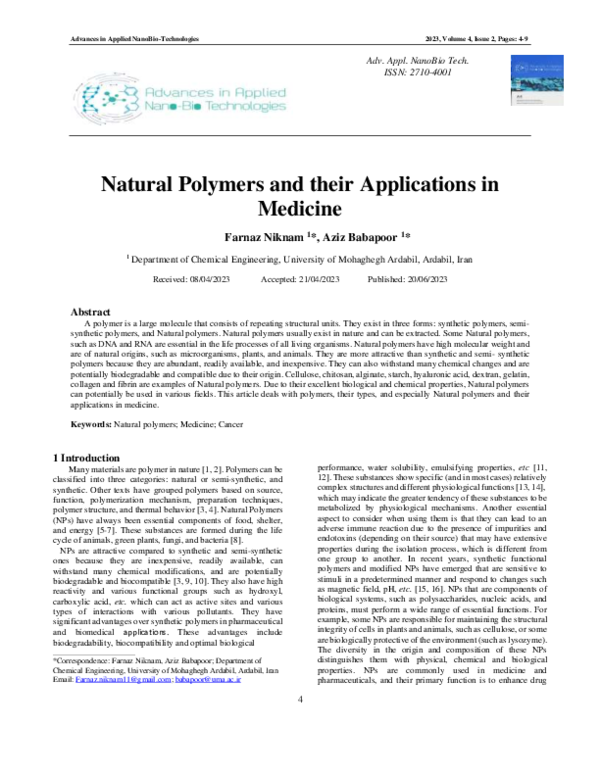 (PDF) Natural Polymers and their Applications in Medicine