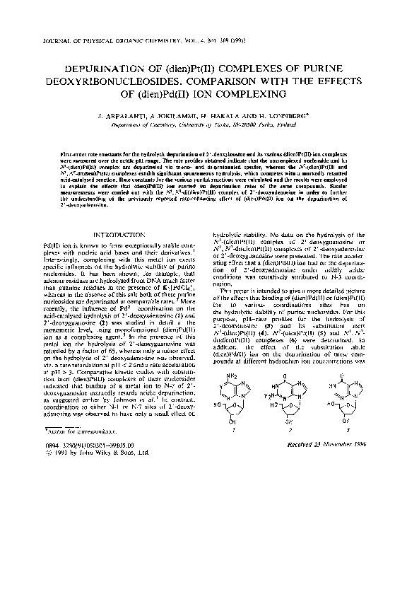 (PDF) Depurination of (dien)Pt(II) complexes of purine ...
