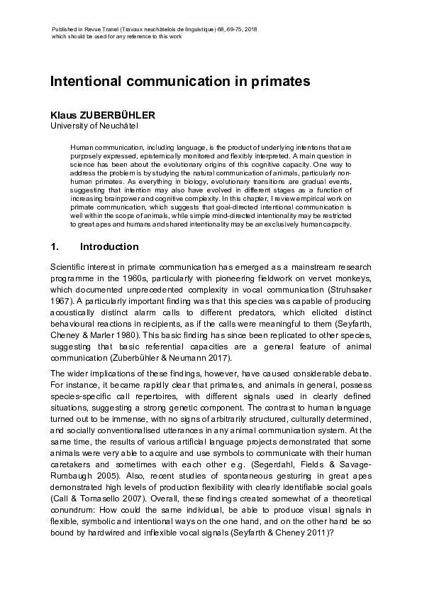 (PDF) Intentional communication in primates