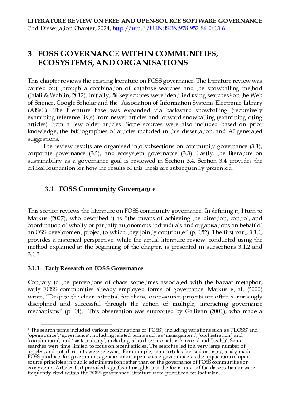 (PDF) Literature review on FOSS Governance