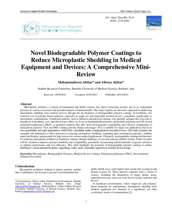 (PDF) Novel Biodegradable Polymer Coatings to Reduce Microplastic ...