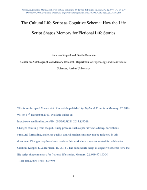 (PDF) The cultural life script as cognitive schema: How the life script ...