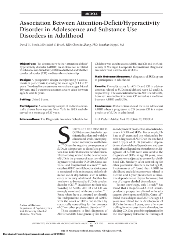 (PDF) Association Between Attention-Deficit/Hyperactivity Disorder in Adolescence and Substance ...