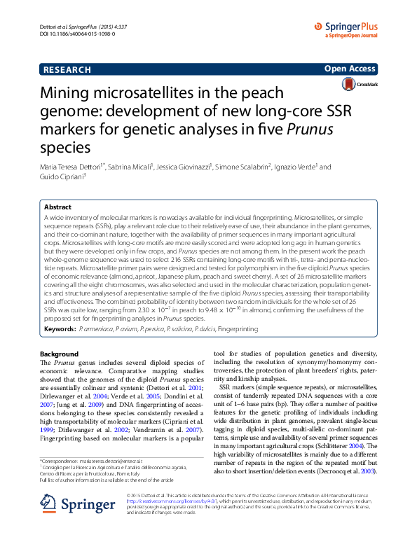 (PDF) Mining microsatellites in the peach genome: development of new ...