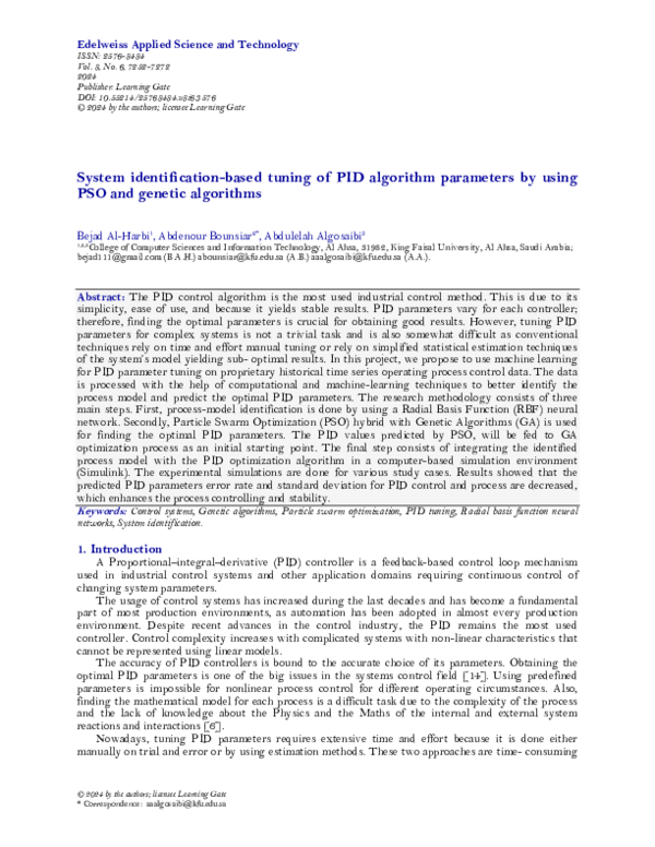 (PDF) System identification-based tuning of PID algorithm parameters by ...
