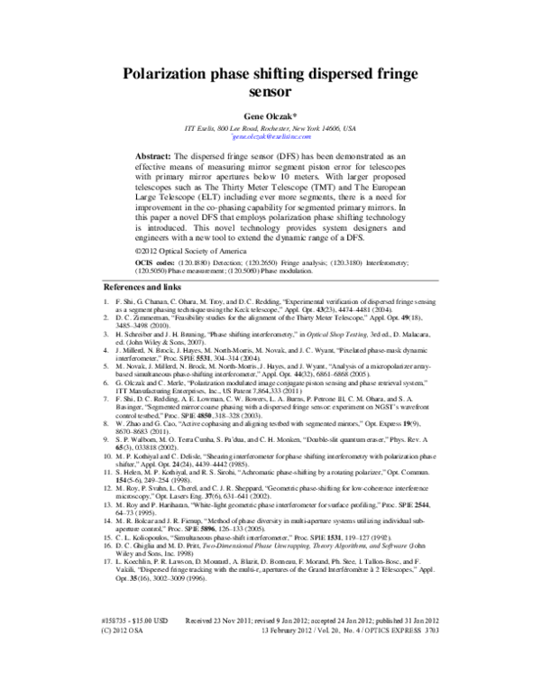 (PDF) Polarization phase shifting dispersed fringe sensor