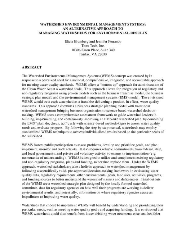 (PDF) Watershed Environmental Management Systems: An Alternative ...