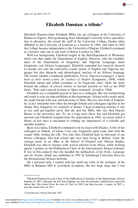 (PDF) Elizabeth Dunstan: a tribute