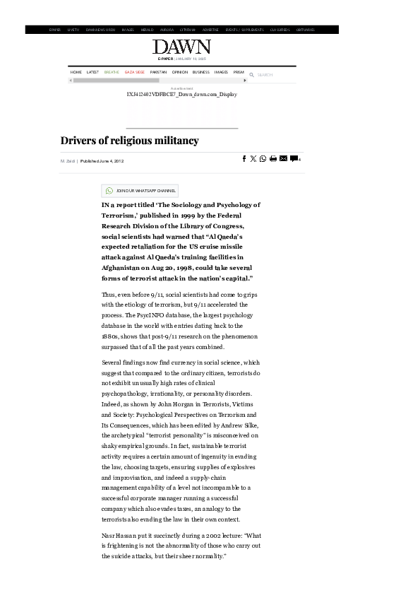 (PDF) Drivers of religious militancy
