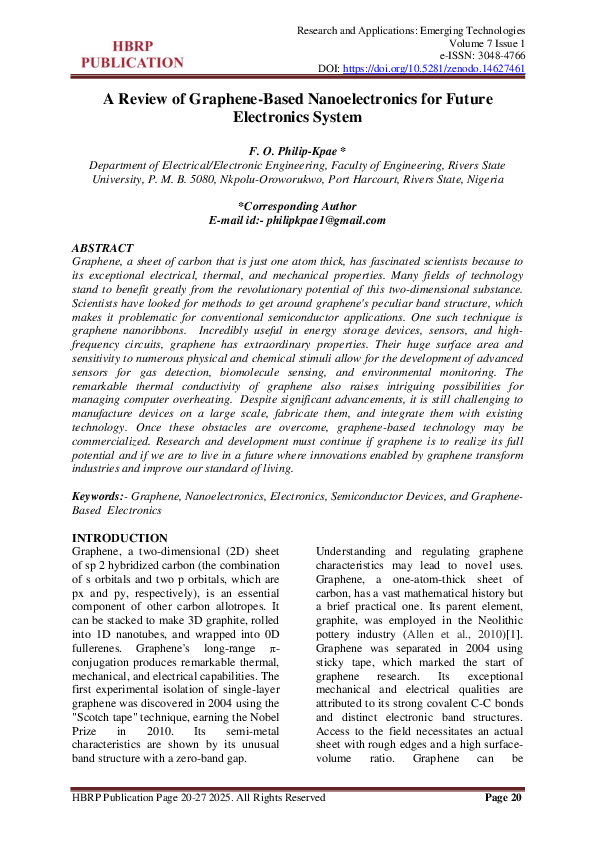 (PDF) A Review of Graphene based Nanoelectronics for Future Electronics ...