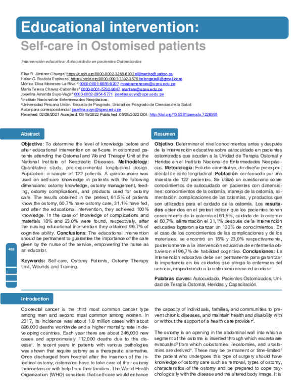 (PDF) Educational intervention: Self-care in Ostomised patients