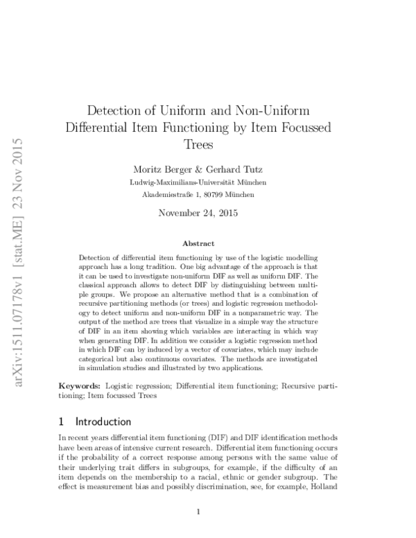 (PDF) Detection of Uniform and Non-Uniform Differential Item Functioning by Item Focussed Trees