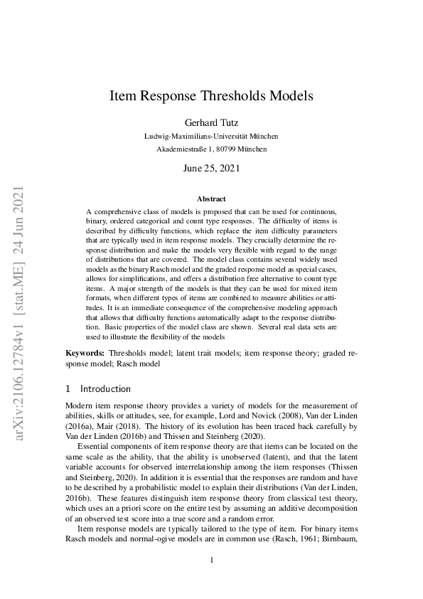 (PDF) Item Response Thresholds Models