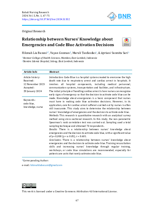 (PDF) The Relationship between Nurses' Knowledge about Emergencies and ...