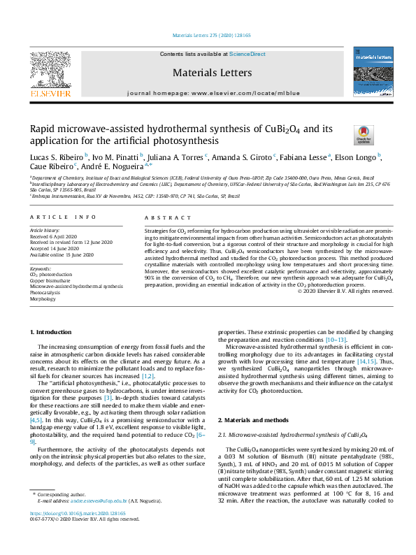 (PDF) Rapid microwave-assisted hydrothermal synthesis of CuBi2O4 and ...