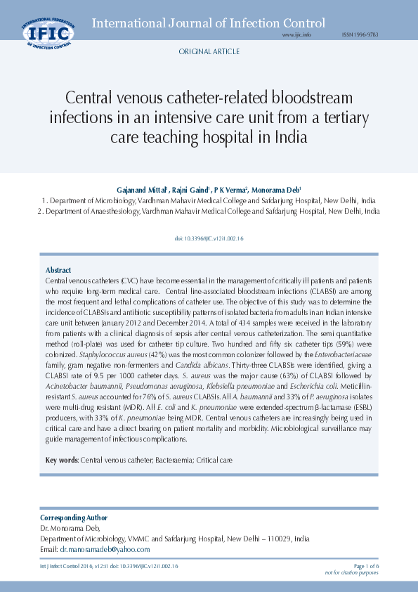 (PDF) Central venous catheter related blood stream infections in an ...