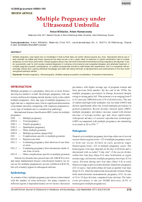 (PDF) Multiple Pregnancy under Ultrasound Umbrella