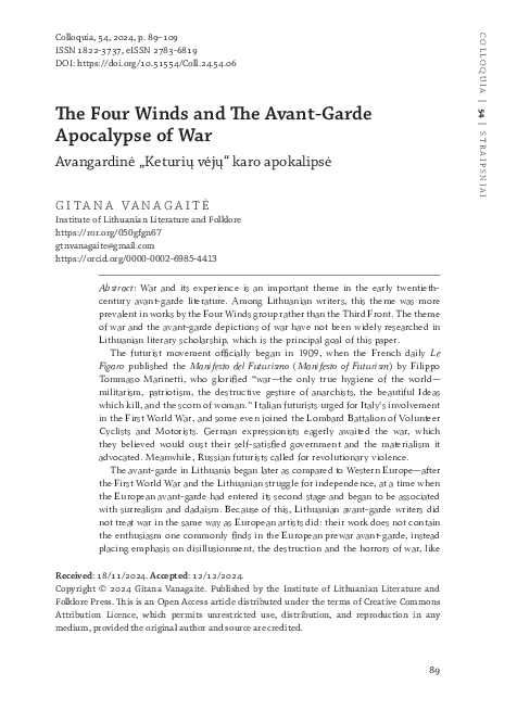 (PDF) The Four Winds and The Avant-Garde Apocalypse of War
